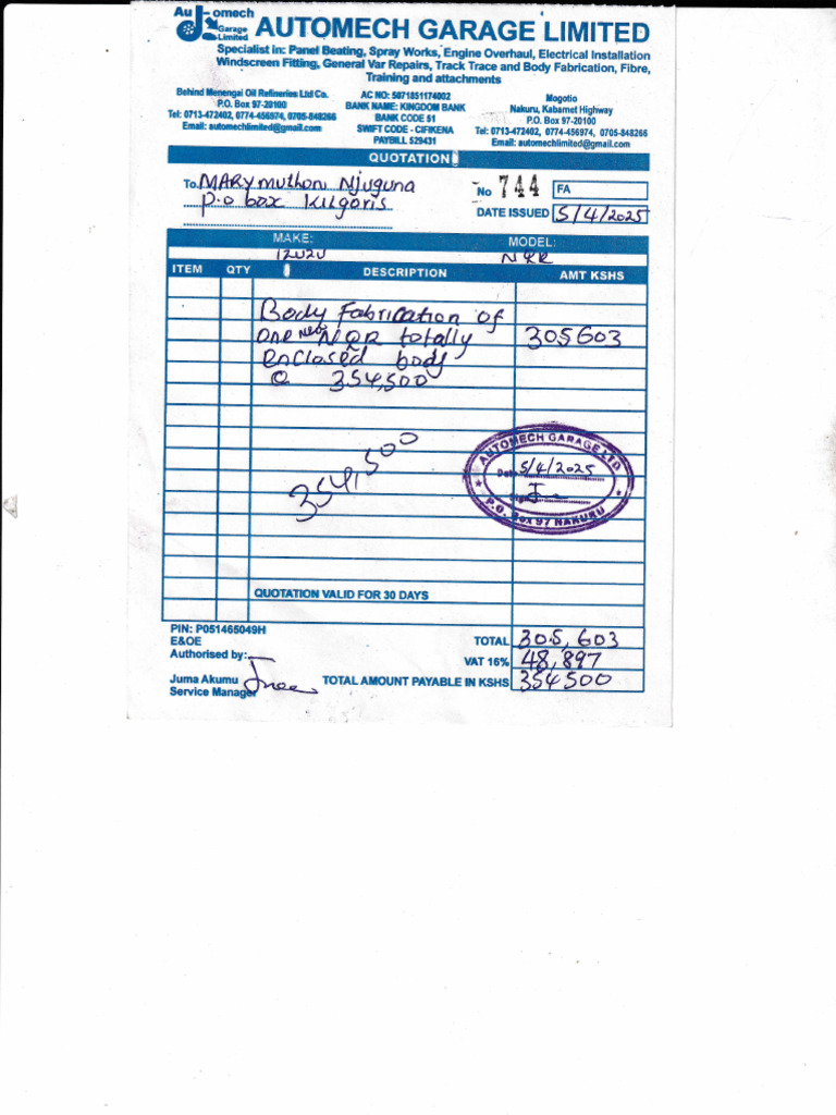 Quotation - Mary Muthoni Njuguna | PDF