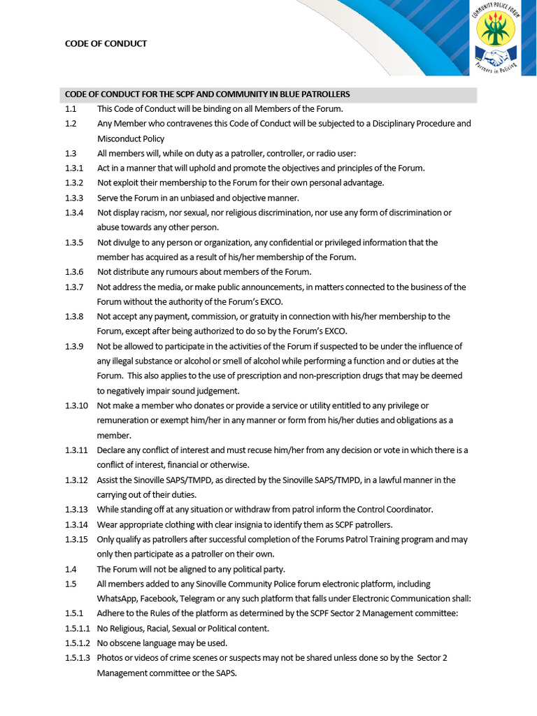 SCPF Code of Conduct and Fees Guide | PDF | Justice | Crime & Violence