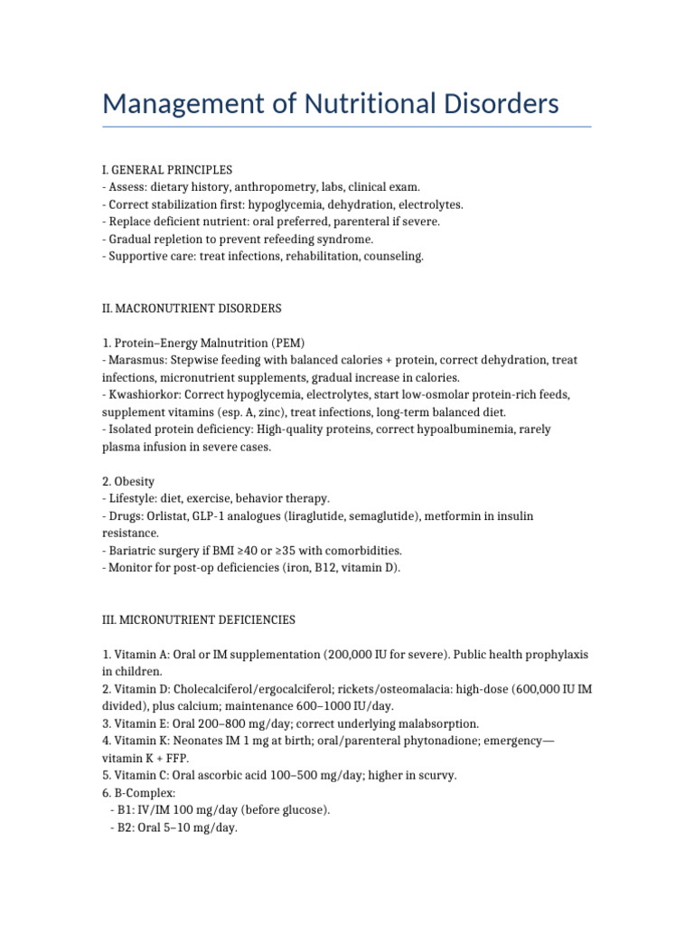 Nutritional Disorder Management Guide | PDF | Malnutrition | Vitamin