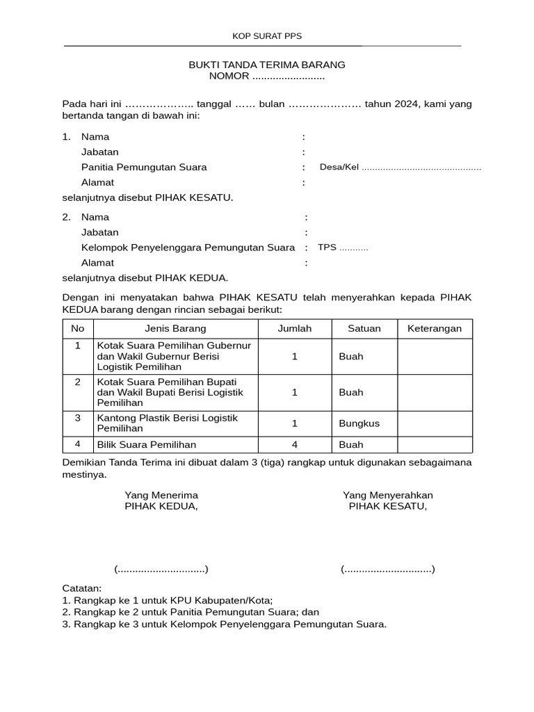 Format BTTB Distribusi Logistik Dari PPS Ke KPPS | PDF