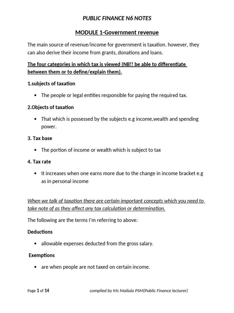 PF N6 NOTES 1 Amp 2 (1) 221105 120359 | PDF | Taxes | Public Finance