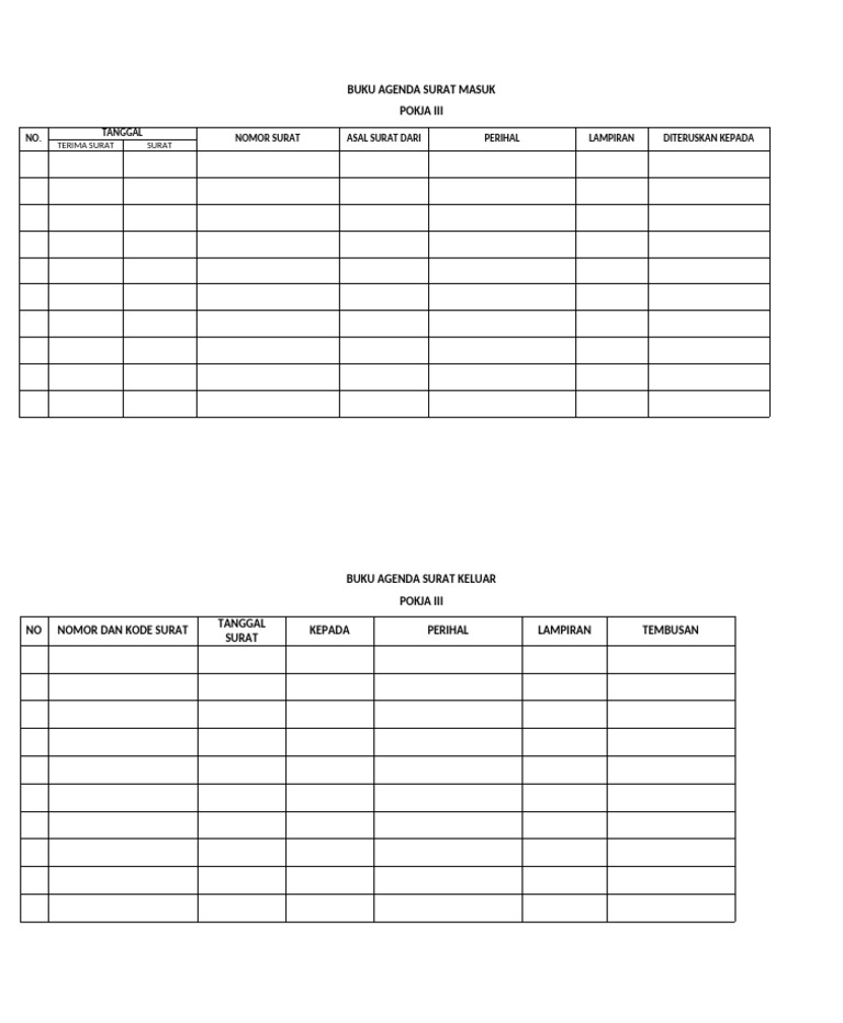 Buku Agenda Surat Masuk | PDF