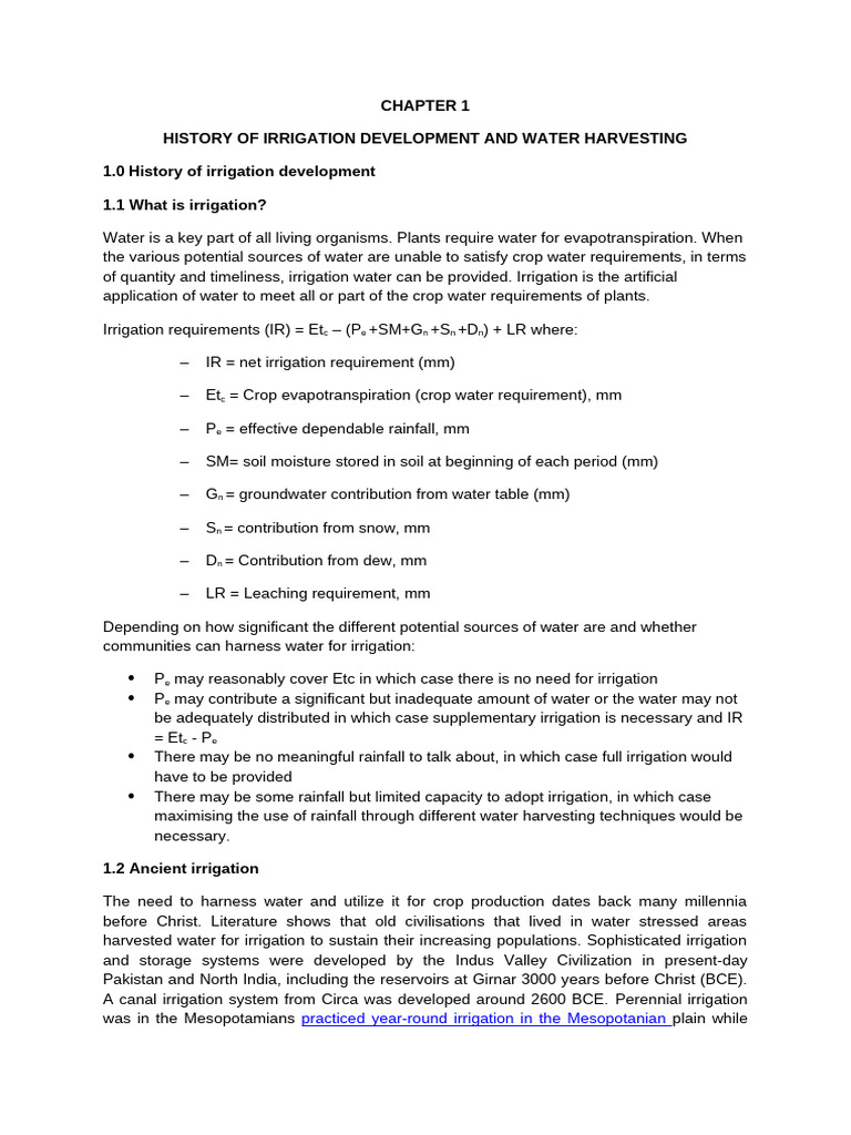 History of Irrigation and Water Harvesting | PDF | Irrigation | Surface ...