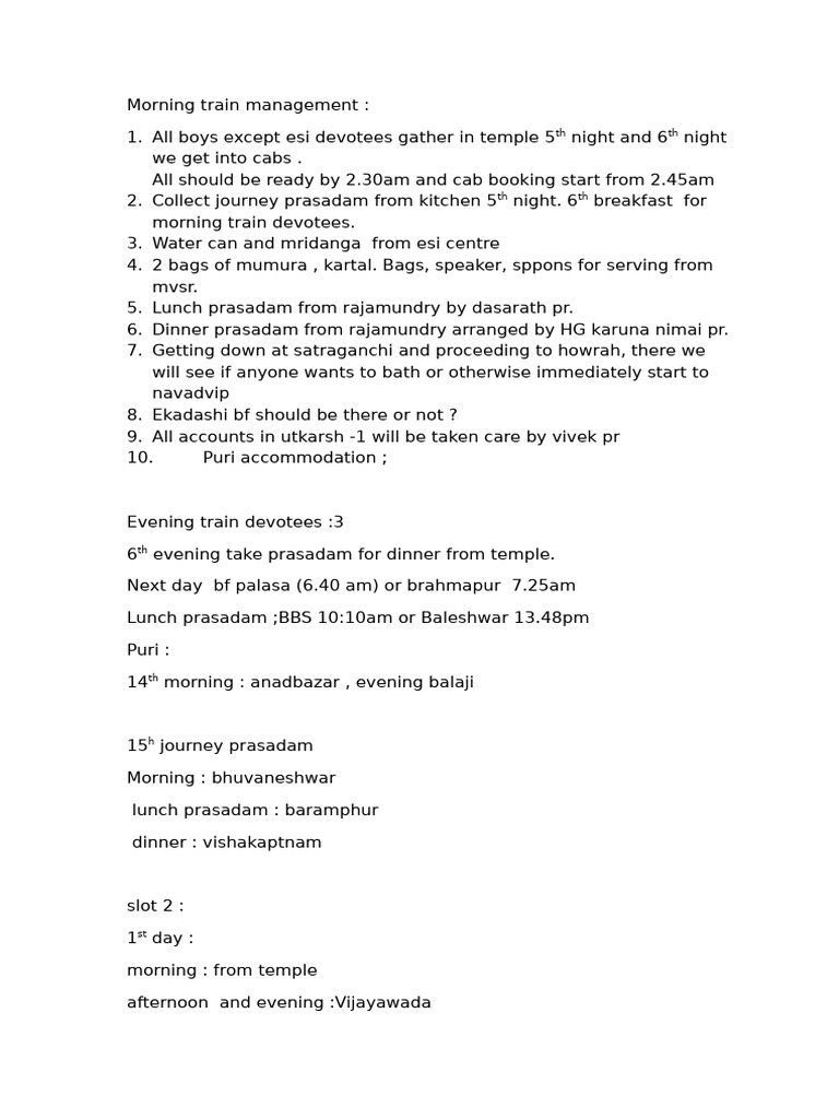 Morning Train Management Plan for Devotees | PDF
