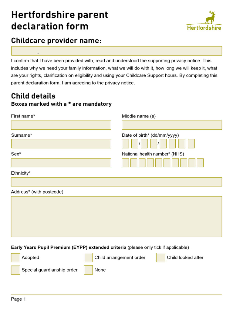 Parent Declaration Form | PDF