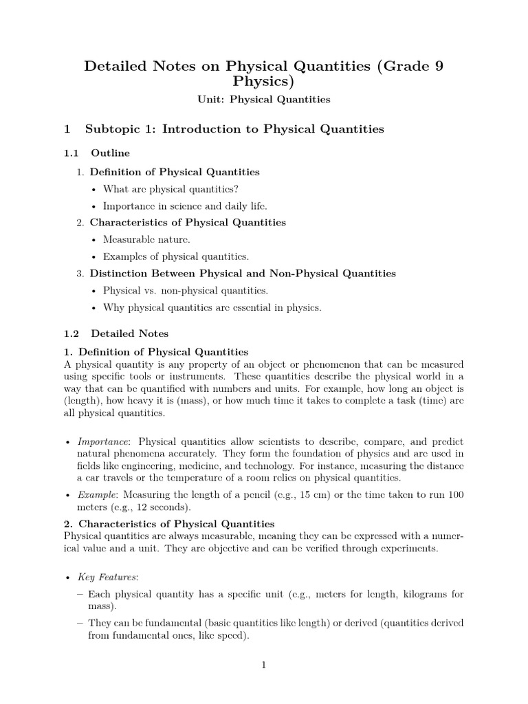 Physics Grade 9 Physical Quantities | PDF | Quantity | Euclidean Vector