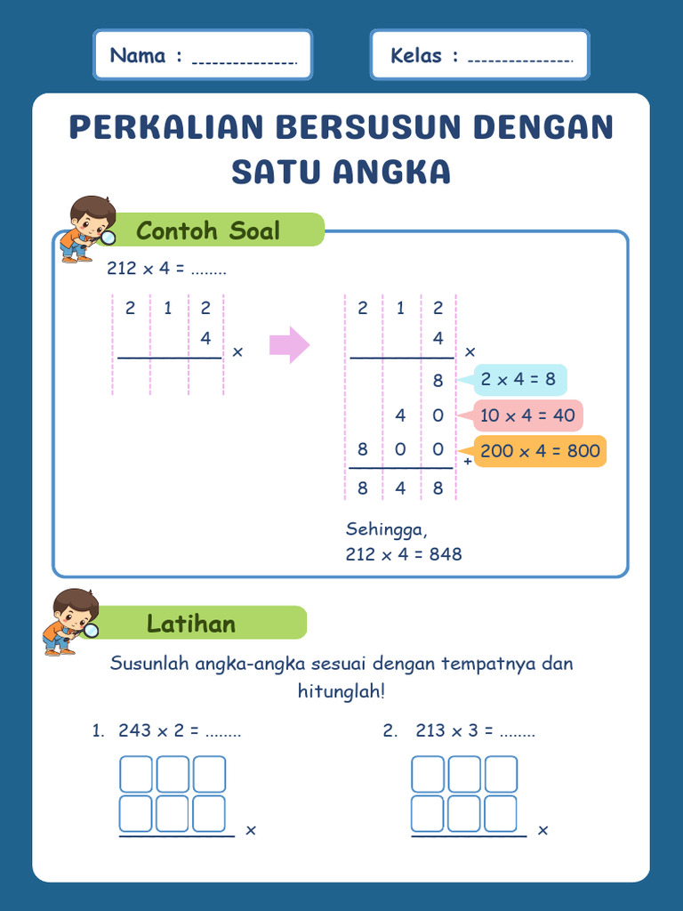 Contoh Soal Perkalian Bersusun 1 Angka | PDF