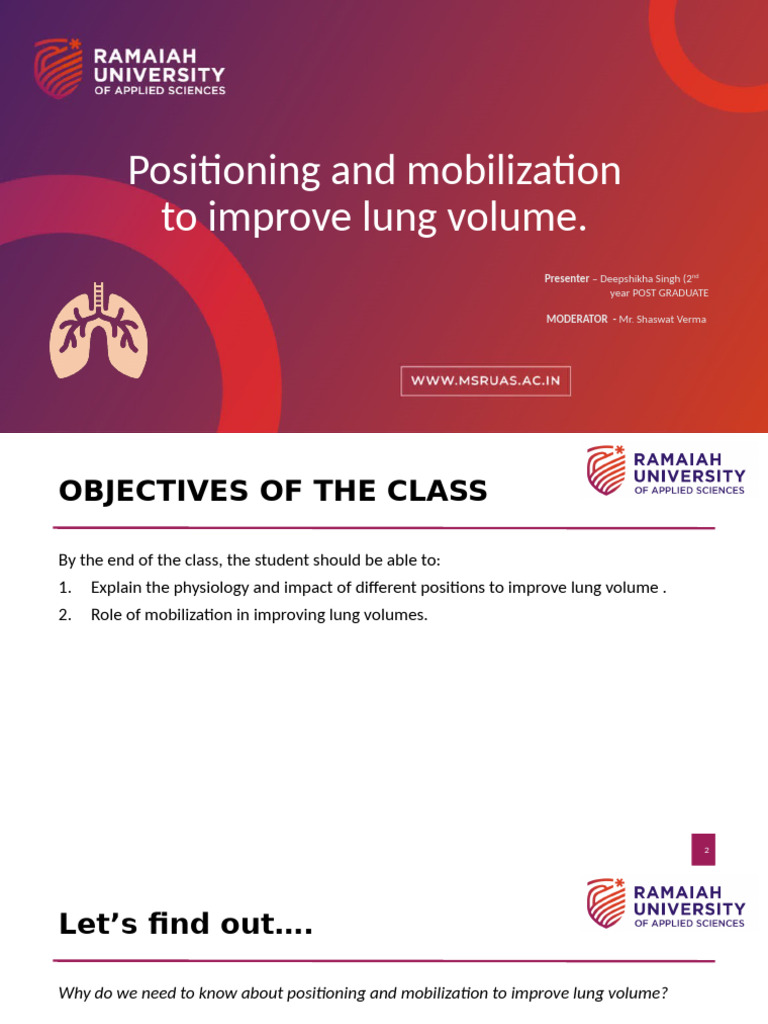 Improve Lung Volume: Positioning & Mobilization | PDF | Lung | Breathing