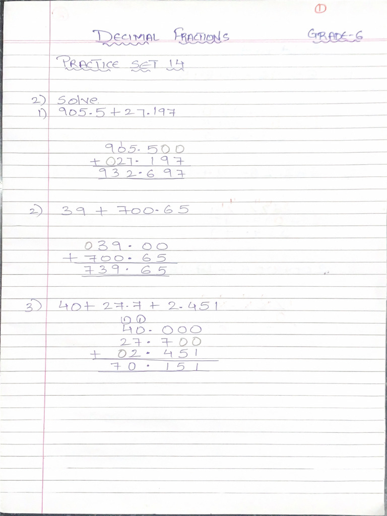 Grade 6 - Decimal Fractions | PDF