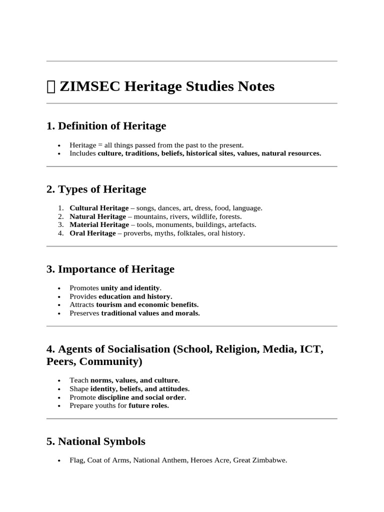 ZIMSEC Heritage Studies Exam Notes | PDF