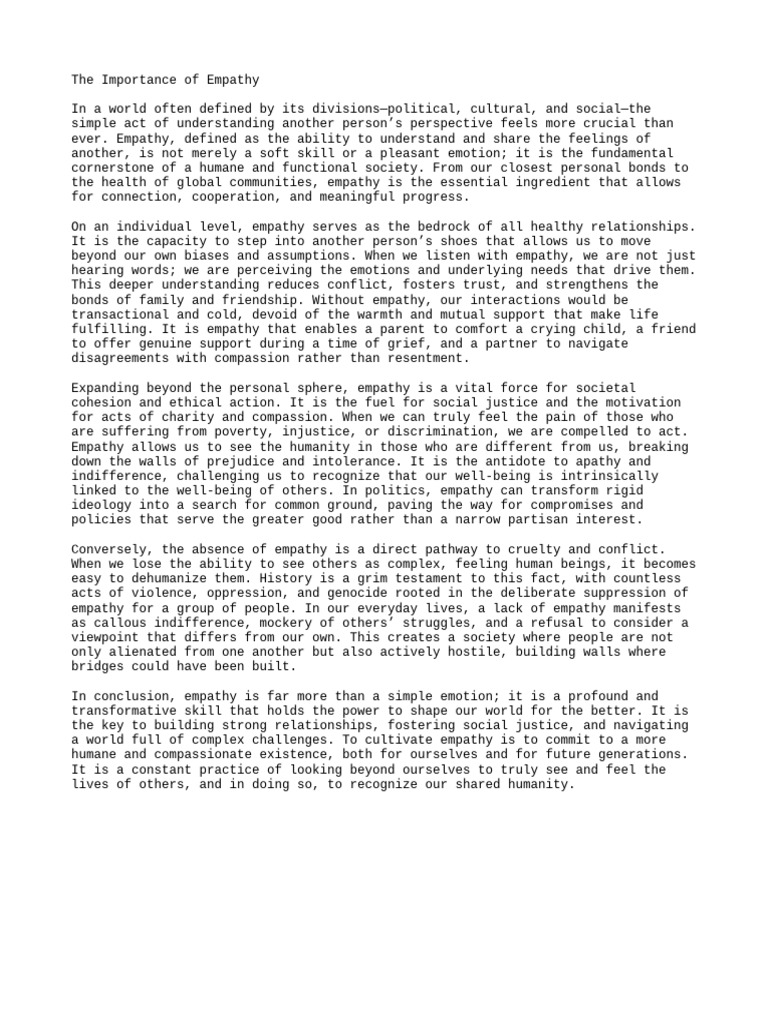 The Importance of Empathy | PDF | Empathy | Compassion