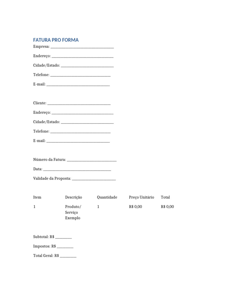 Modelo de Fatura Pro Forma | PDF
