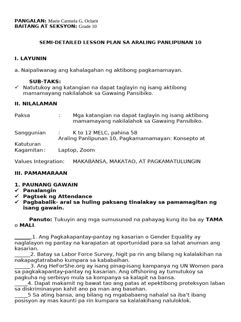 Semi Detailed Lesson Plan | PDF