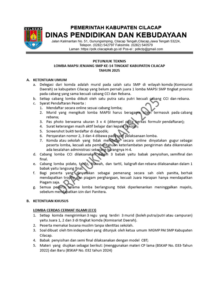 Juknis Lomba MAPSI SMP 2025 Cilacap | PDF