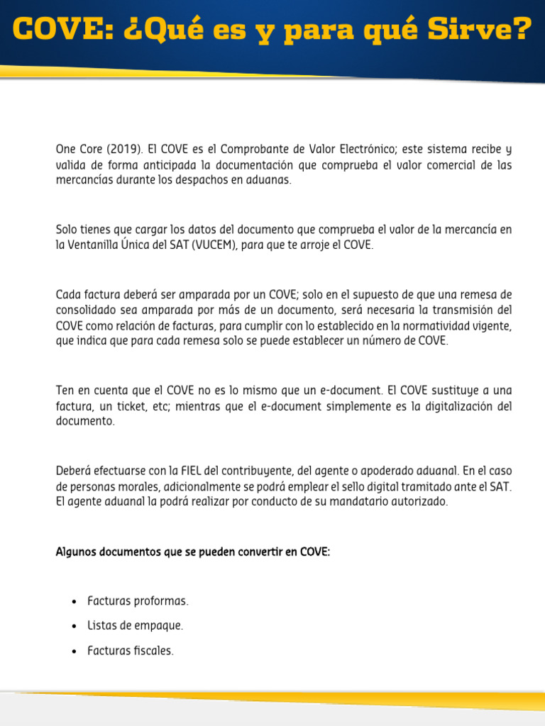 COVE: Definición y Beneficios en Comercio | PDF | aduana | El comercio ...