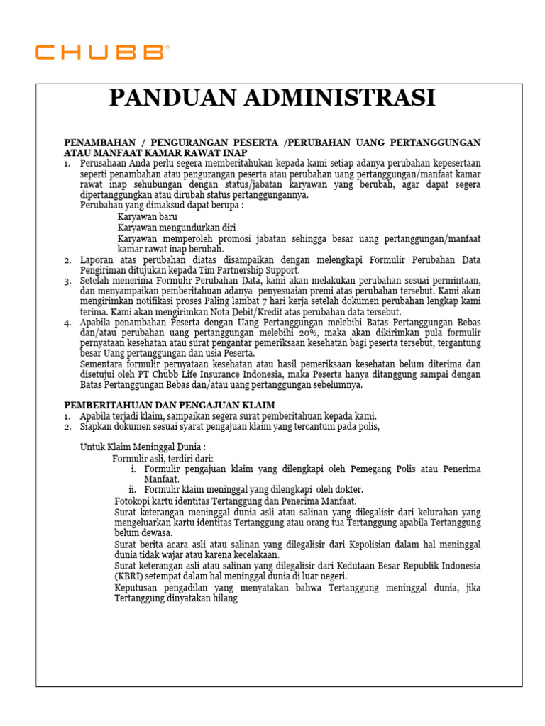 Panduan Admin Chubb | PDF