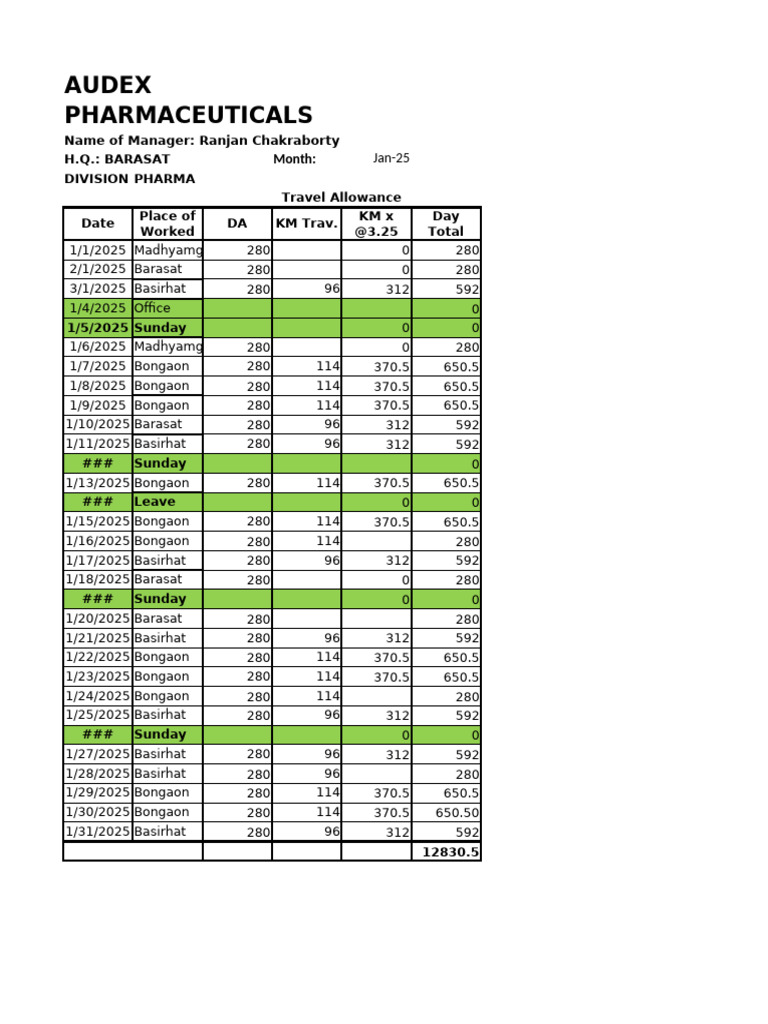 Travel Allowance Reports for AUDEX Pharmaceuticals | PDF