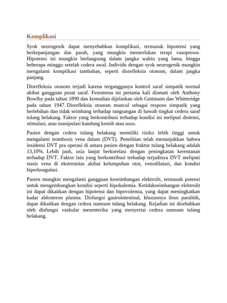 Komplikasi Syok Neurogenik | PDF