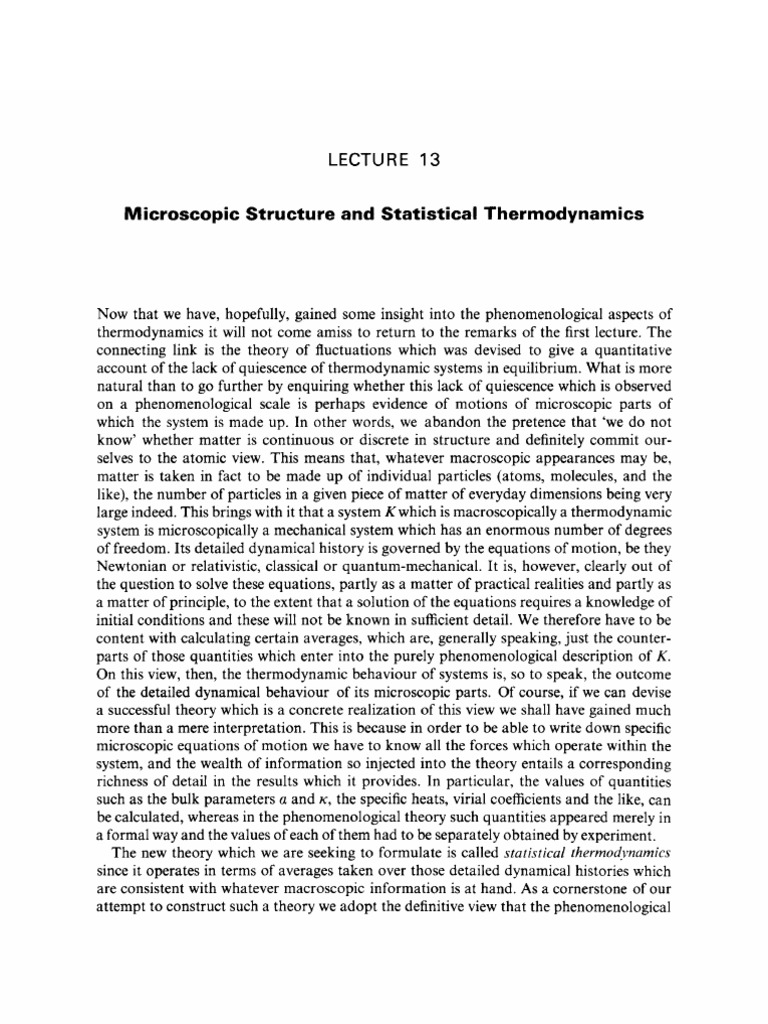 Microscopic Structure and Statistical Thermodynamics | PDF ...