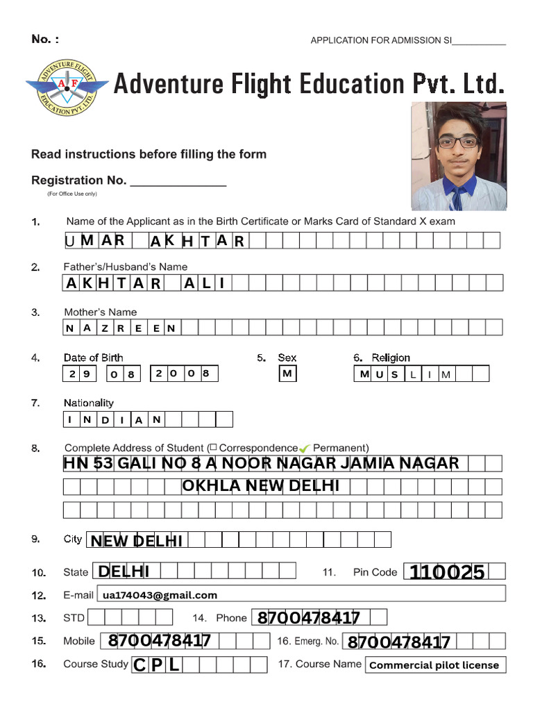 Adventure Flight Application FORM PDF | PDF