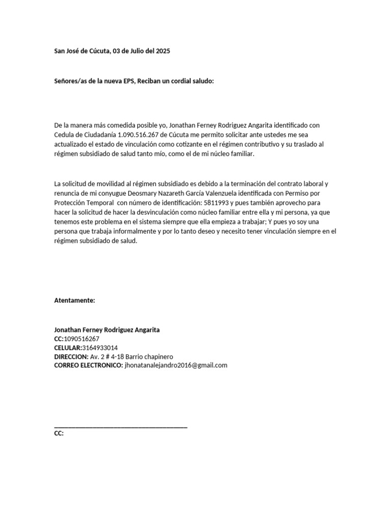 Carta Retiro Eps | PDF