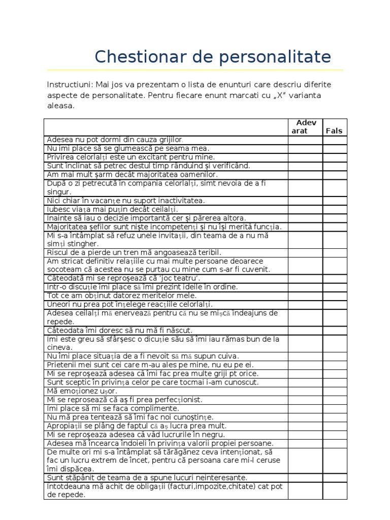 Chestionar Personalitate | PDF