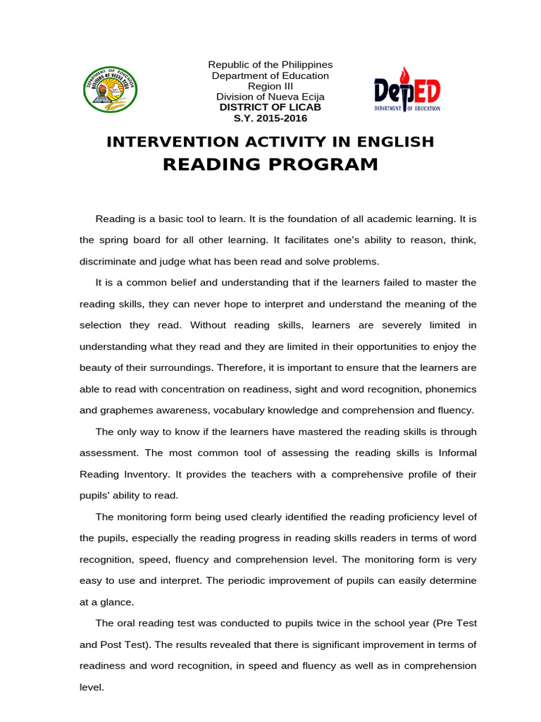 Reading Proram Mam Connie | PDF | Reading Comprehension | Applied ...