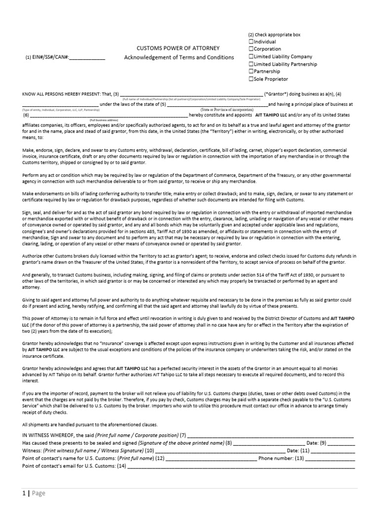 POA - IMPORTER - 8 Pages V12242024 | PDF | Indemnity | Legal Liability