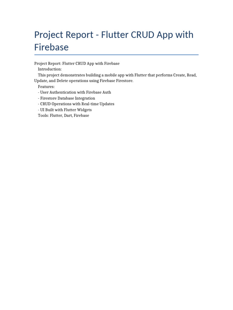 Project Report - Flutter CRUD App With Firebase | PDF