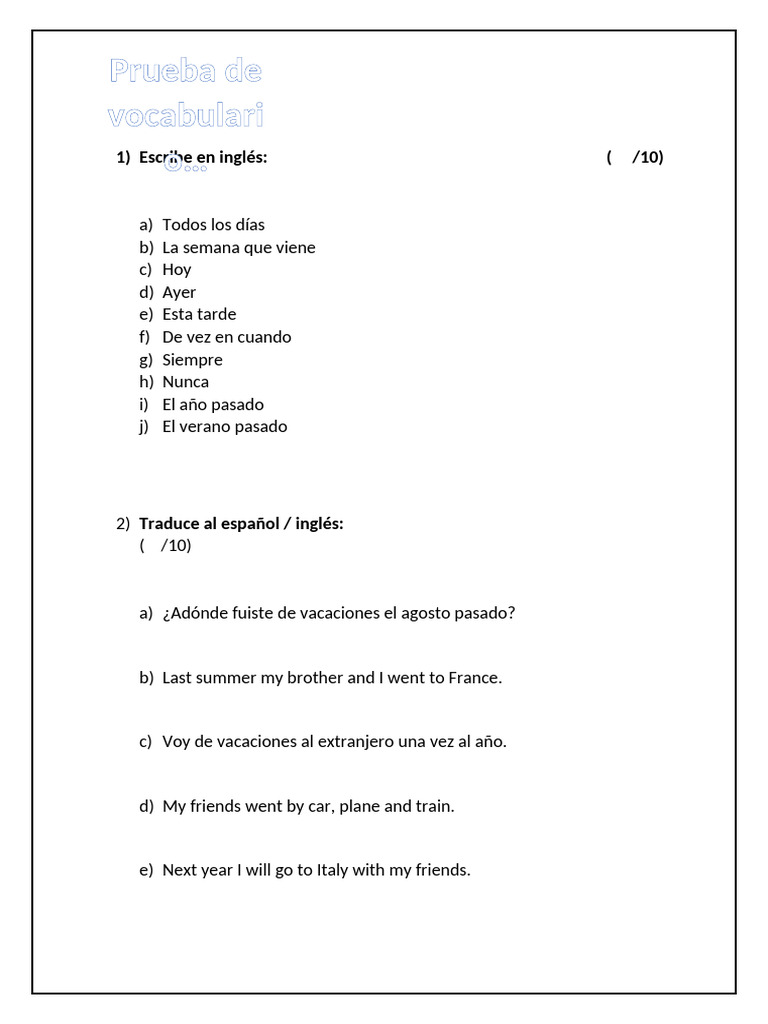 Test Presente Pasado y Futuro | PDF
