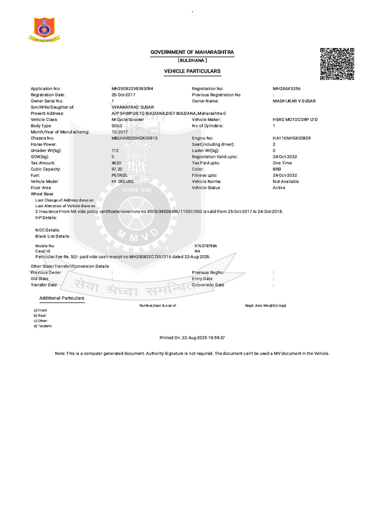 Vehicle Registration Details for MH28AX5356 | PDF | Wheeled Vehicles | Car