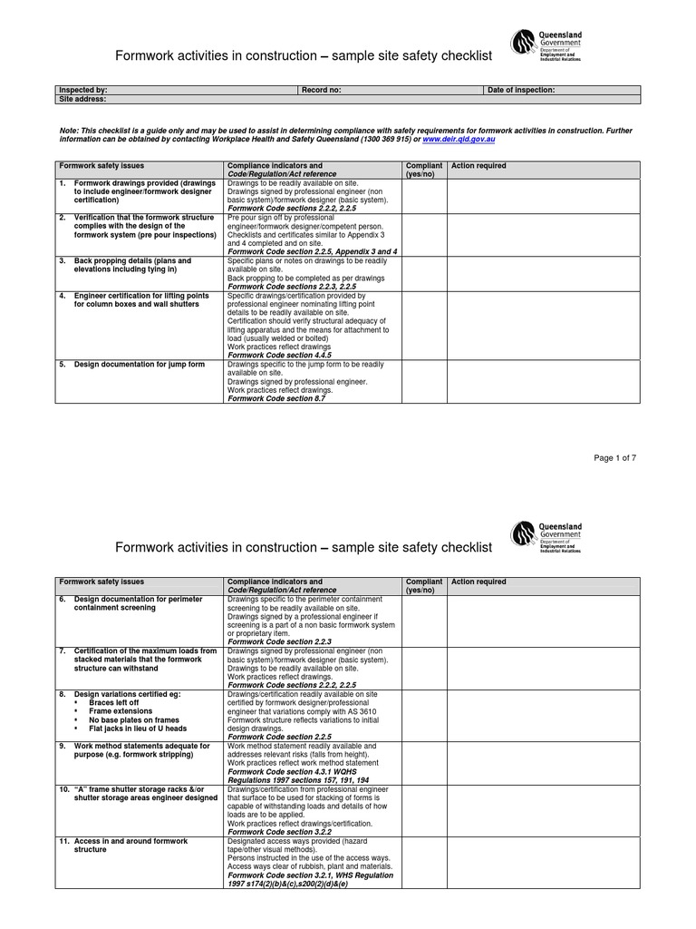 formwork_checklist2007 | Safety | Personal Protective Equipment