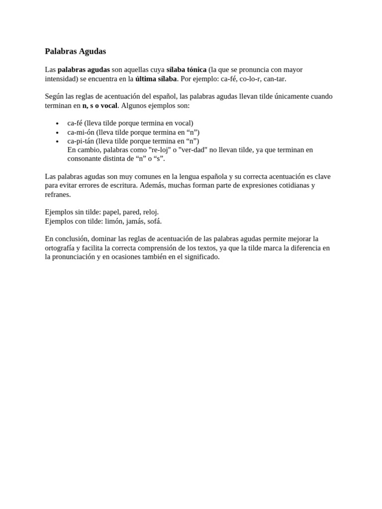 Reglas de Acentuación en Palabras Agudas | PDF