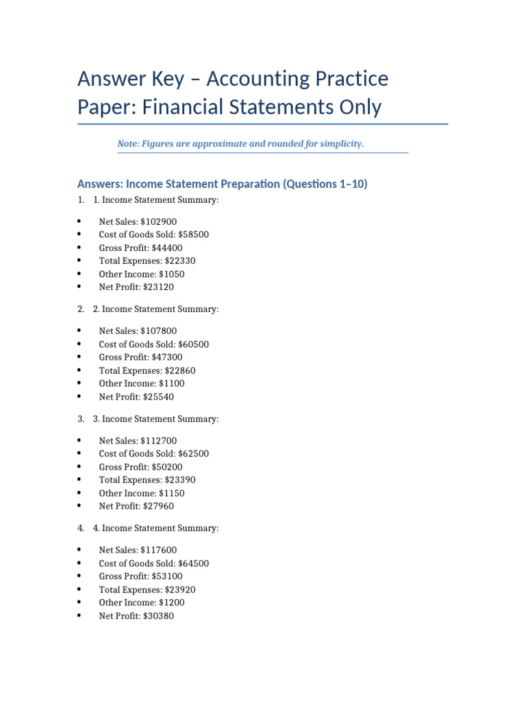 Answers Income Statement SOFP Paper | PDF | Balance Sheet | Income ...