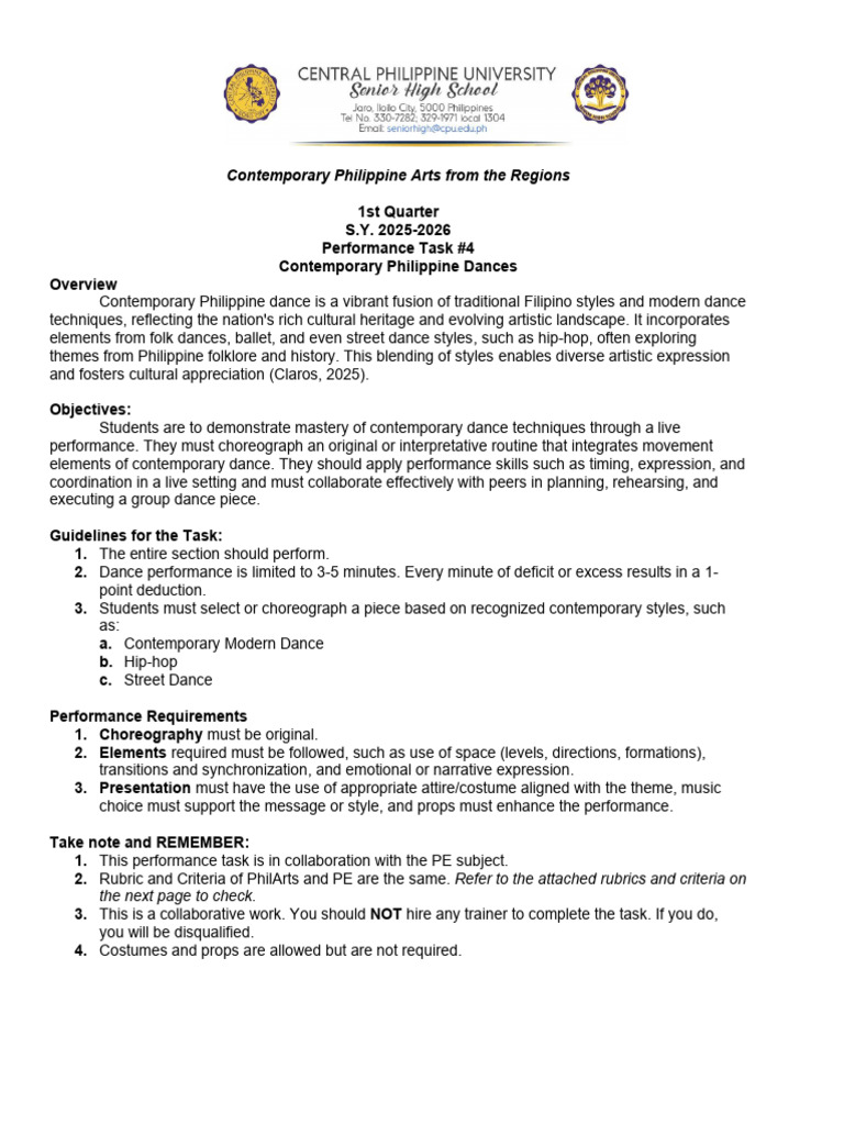 Performance Task 4 - 2025 2026 | PDF | Dances | Choreography