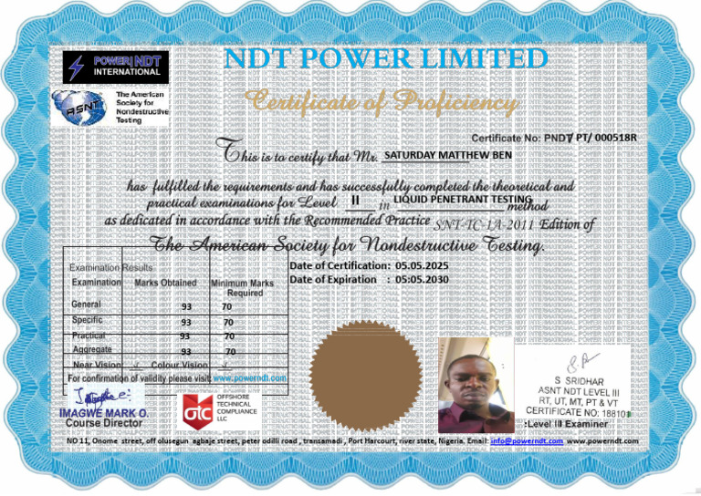 Liquid Penetrant Testing Certificate Renewal | PDF