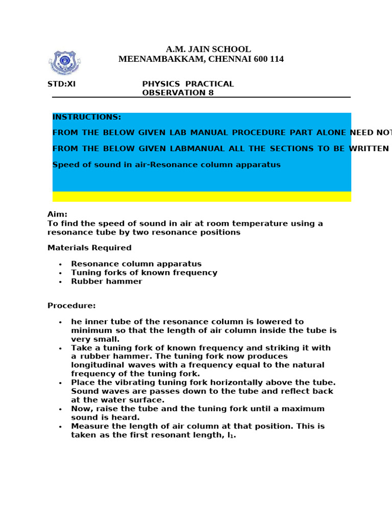 11th Phys Observ 8-Resonance Column | PDF | Resonance | Sound
