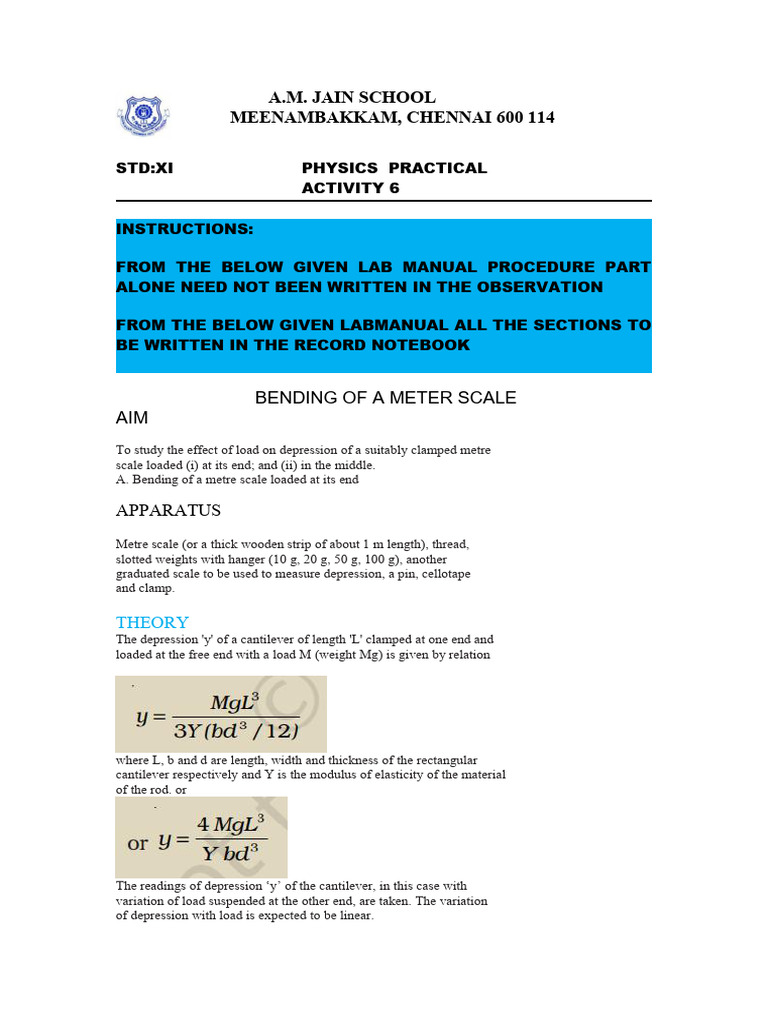 Activity 6-Bending of A Meter Scale | PDF | Bending | Length