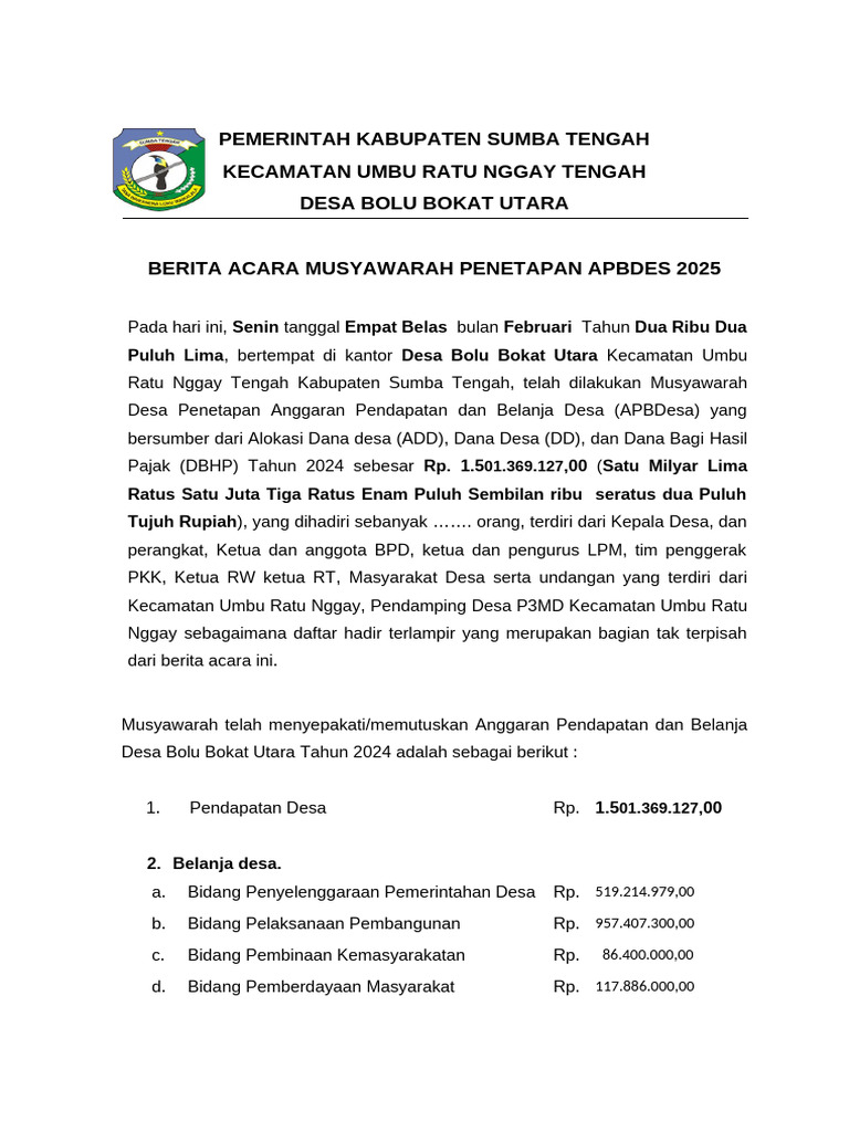 APBDes 2025 Desa Bolu Bokat Utara | PDF