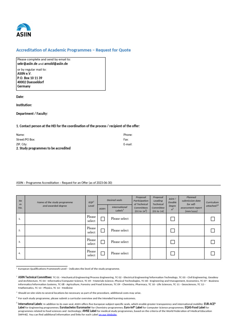 ASIIN Request Form Programme Accreditation | PDF | Academic Degree | Evaluation