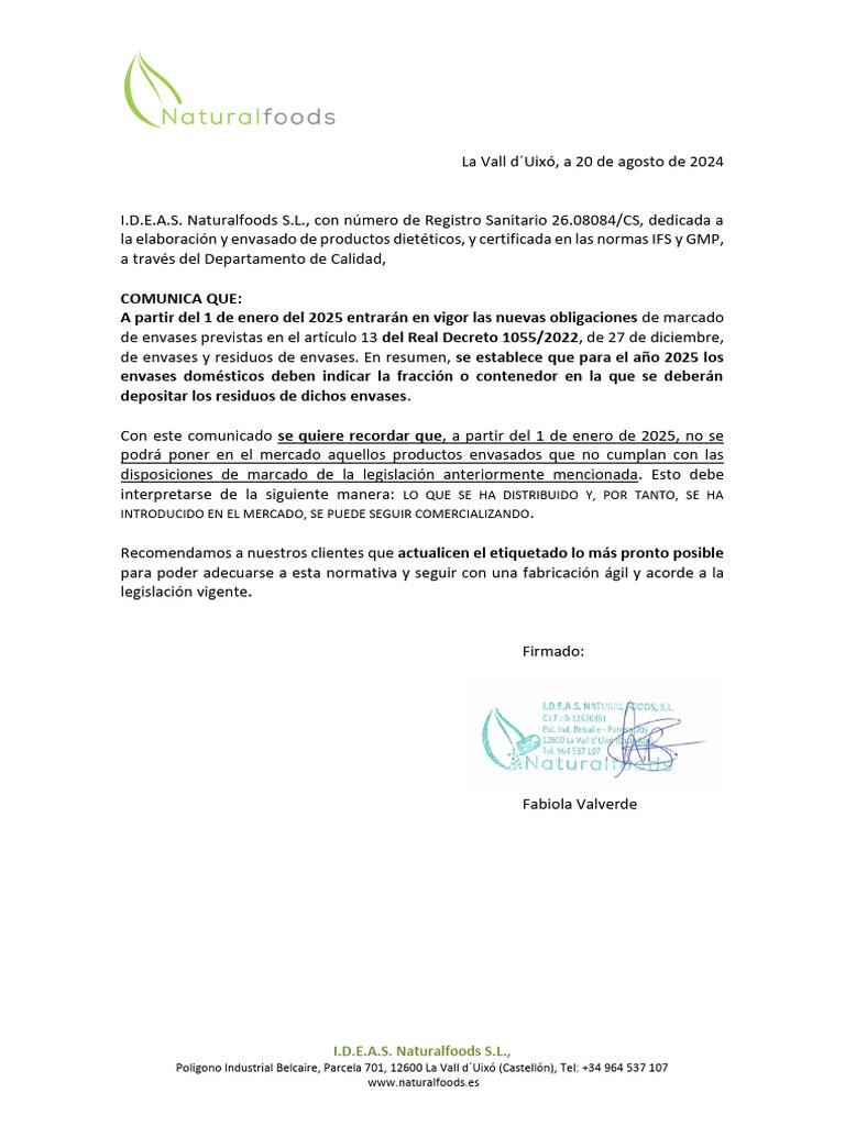 Comunicado Marcado Logo Reciclaje 21-08-2024 | PDF