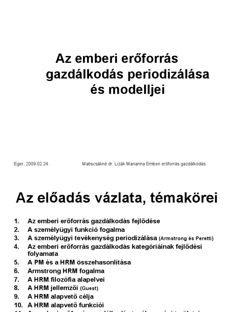 2 Ea Az Emberi Eroforras Gazdalkodas Periodizalasa Es Modelljei | PDF