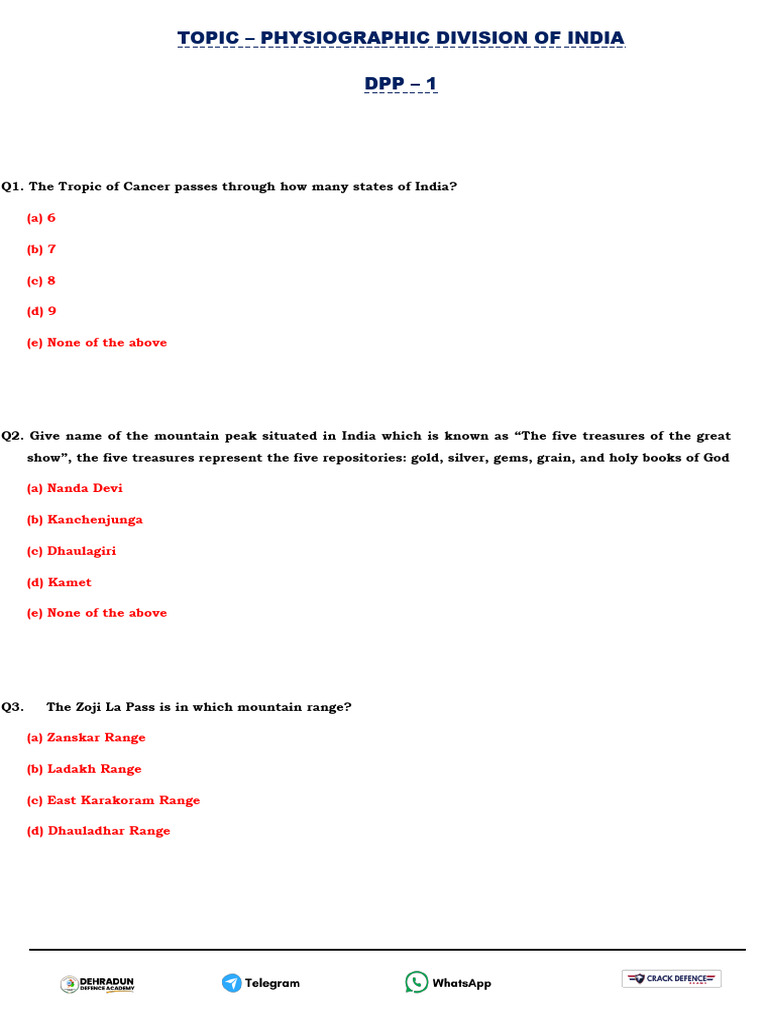 Physiographic Division of India Quiz | PDF
