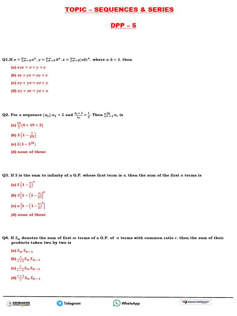 Nda Maths Sequences & Series Dpp - 5 (22!5!2025) | PDF