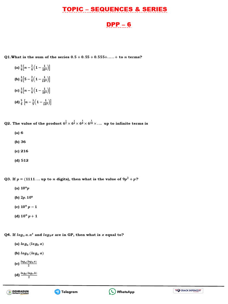 Nda Maths Sequences & Series DPP - 6 (23!5!2025) | PDF | Chess Theory | Chess