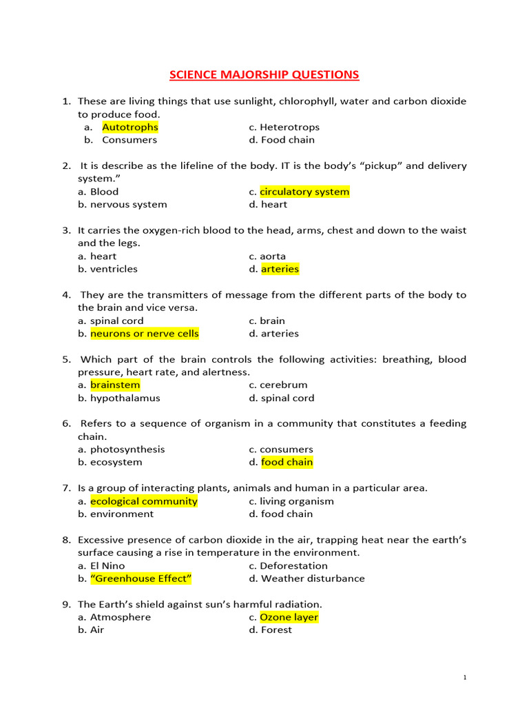 Science Majorship Quiz Questions | PDF | Chemical Polarity | Atmosphere ...