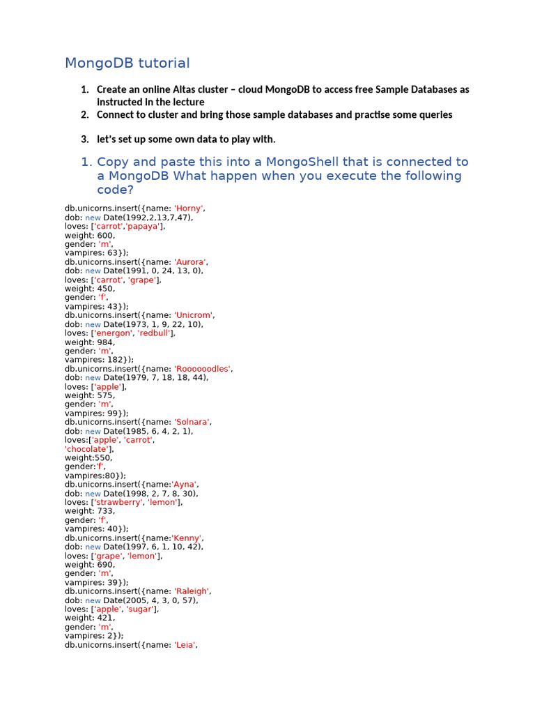 MongoDB Tutorial: Sample Queries & Operations | PDF | Information ...