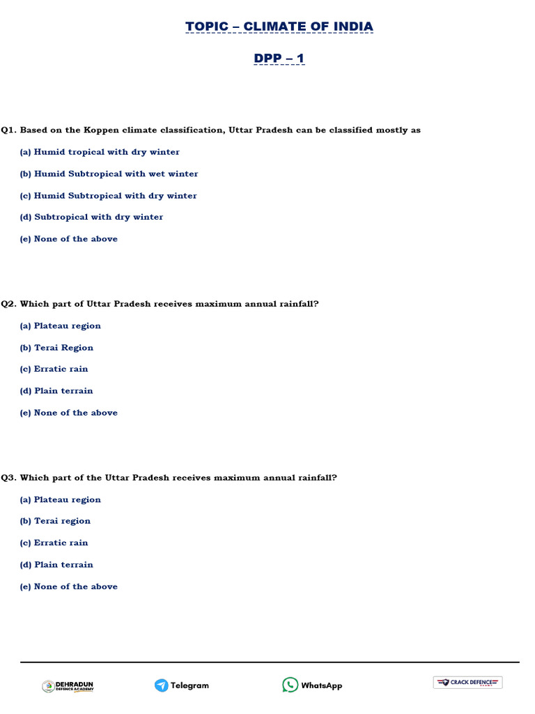 Nda Indian Geography Climate of India DPP 1-19-05 2025 | PDF | Rain ...