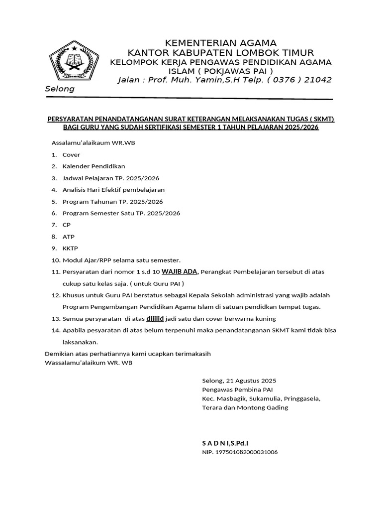 Persyaratan SKMT Guru PAI 2025/2026 | PDF