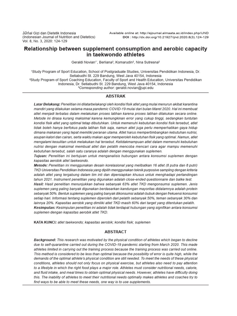 Supplement Use and Aerobic Capacity in Taekwondo | PDF | Determinants ...